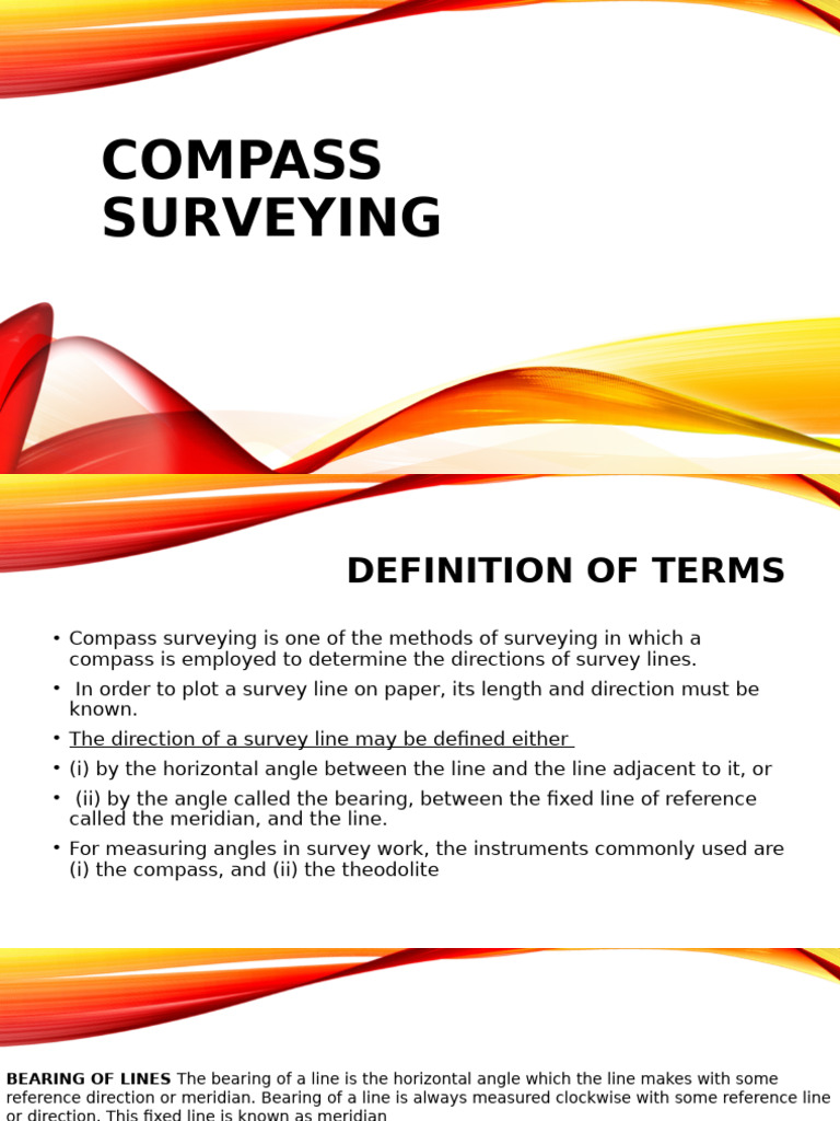 Compass Surveying: Key Terms & Principles | PDF | Compass | Surveying