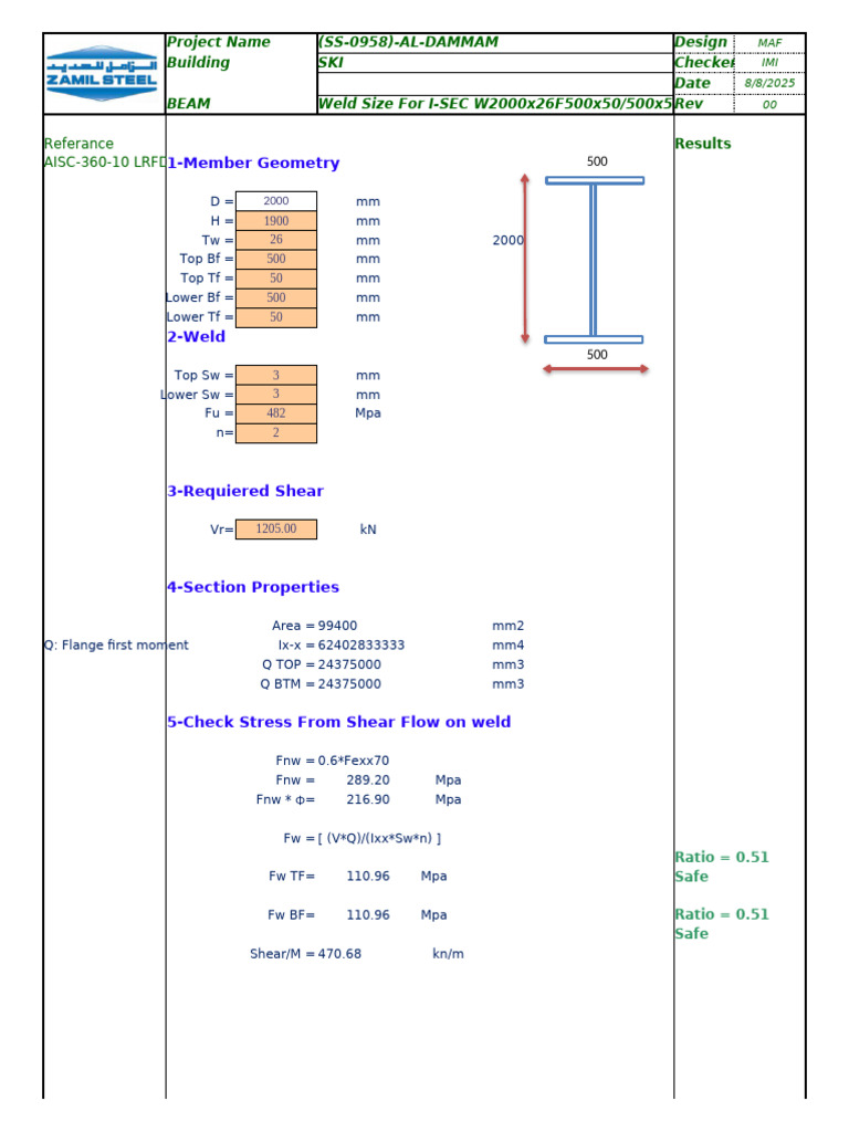 Weld for I- Built-up Section (Lrfd)-Ski-V00 | PDF | Shear Stress | Solid Mechanics