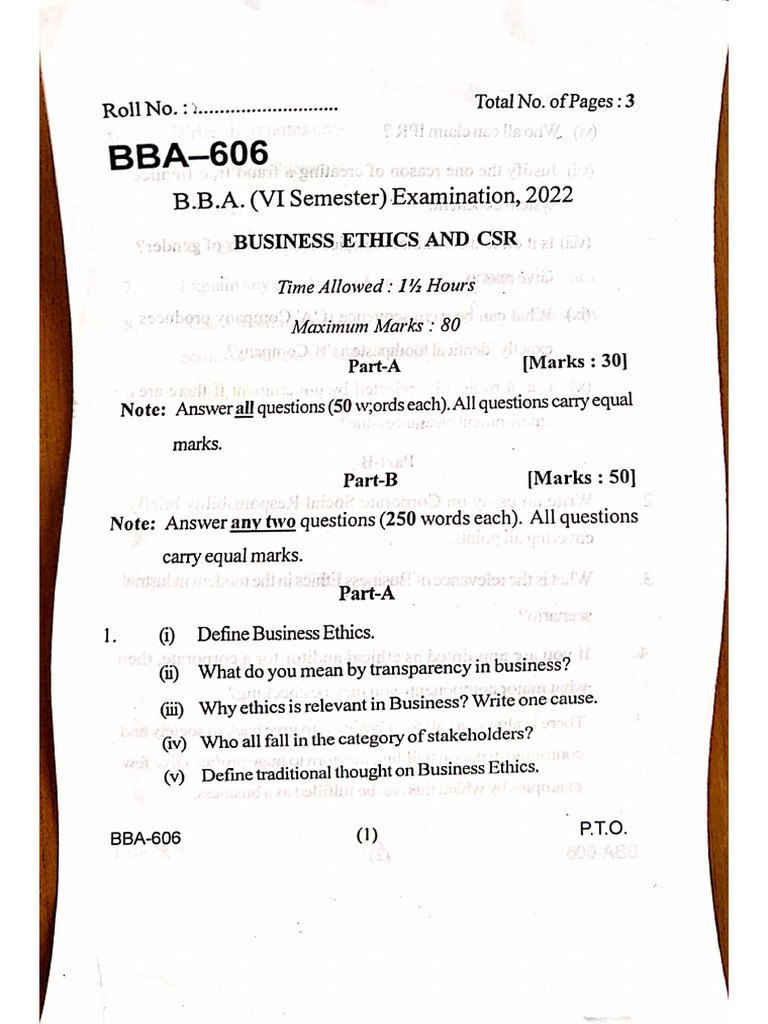 BBA Question Papers 2022 | PDF