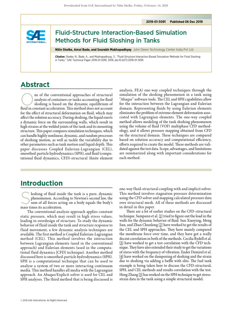 Fluid-Structure Interaction-Based Simulation Methods For Fluid Sloshing ...