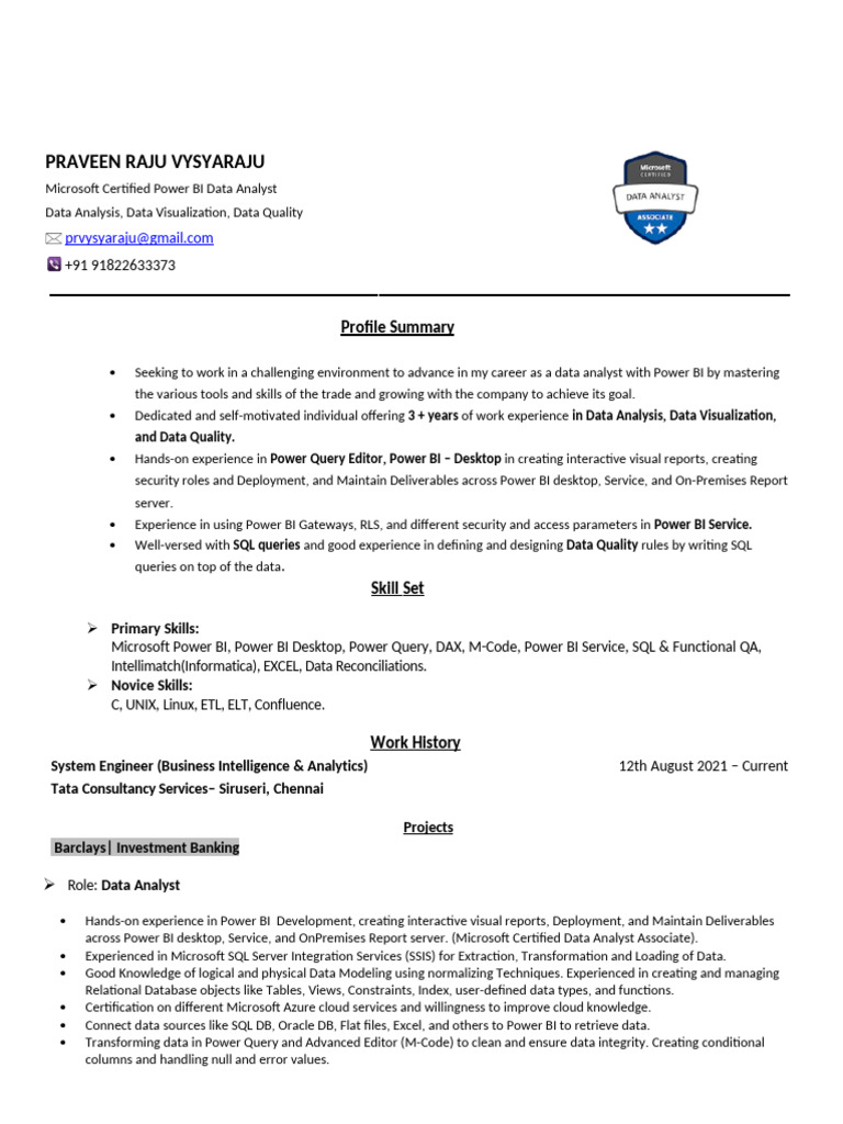 Praveen - Resume - Data Analyst | PDF | Data Management | Databases