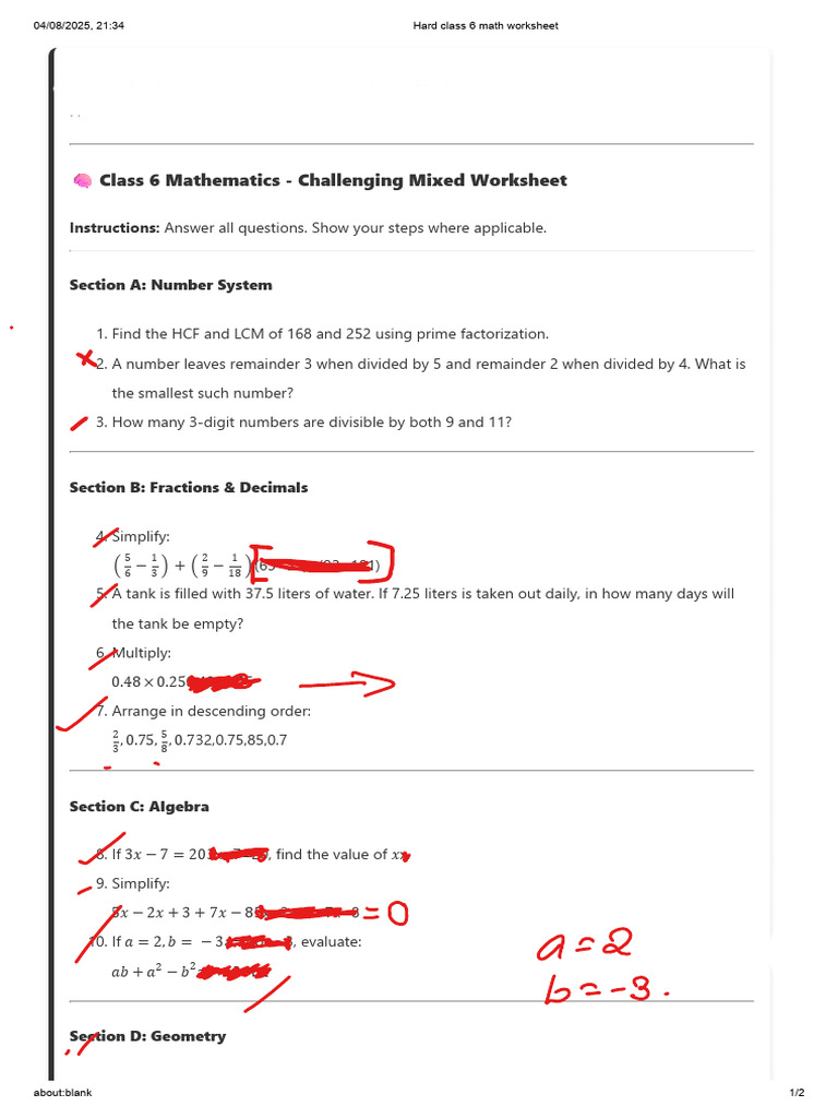 Challenging Math Worksheet for 6th Grade | PDF | Mathematics | Ratio