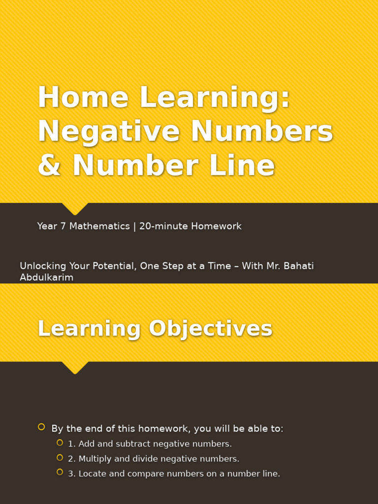 Negative Numbers Homework for Year 7 | PDF