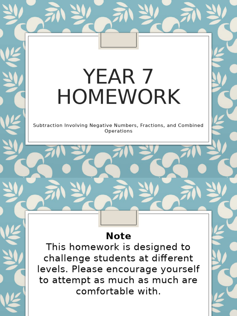 Year7 - Homework - Subtraction and Addition Involving Negative Numbers ...