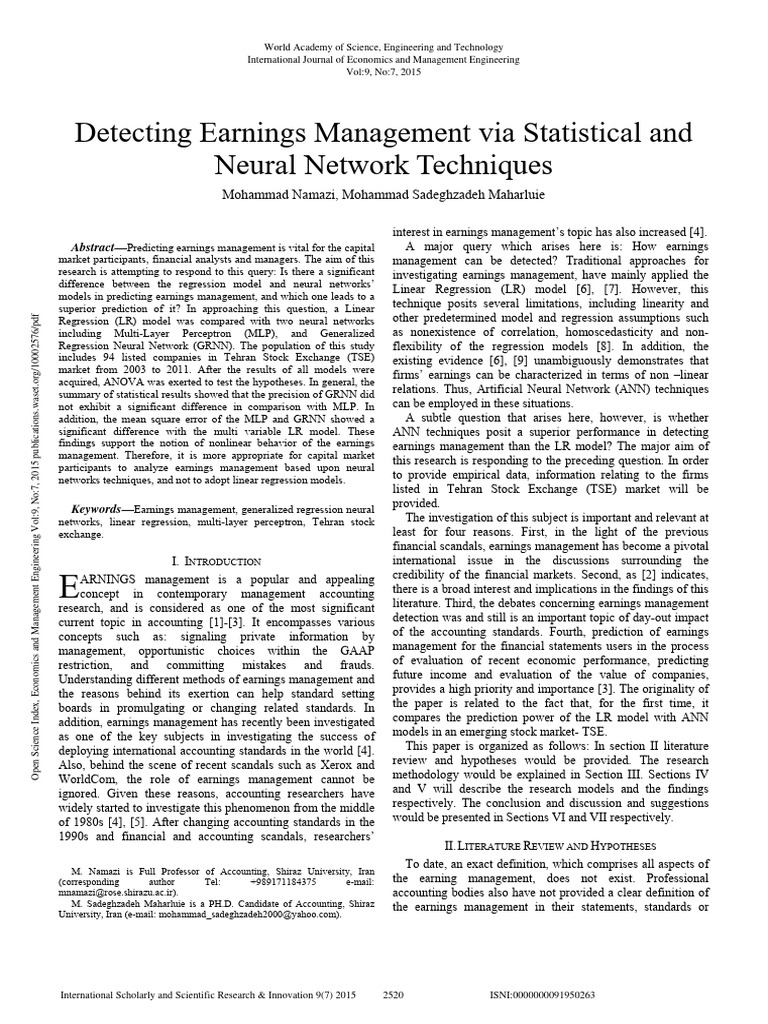 Comparing Models for Earnings Management Detection | PDF | Regression ...