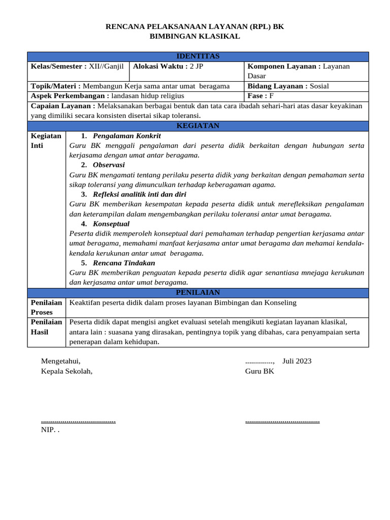 Contoh Jadi RPL BK Merdeka Kelas 12 | PDF