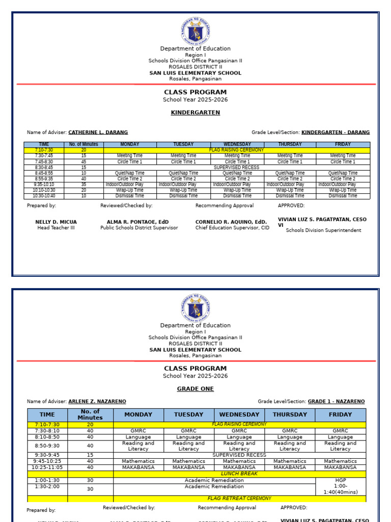 San Luis Elementary School Class Program 2025-2026 | PDF | Social ...