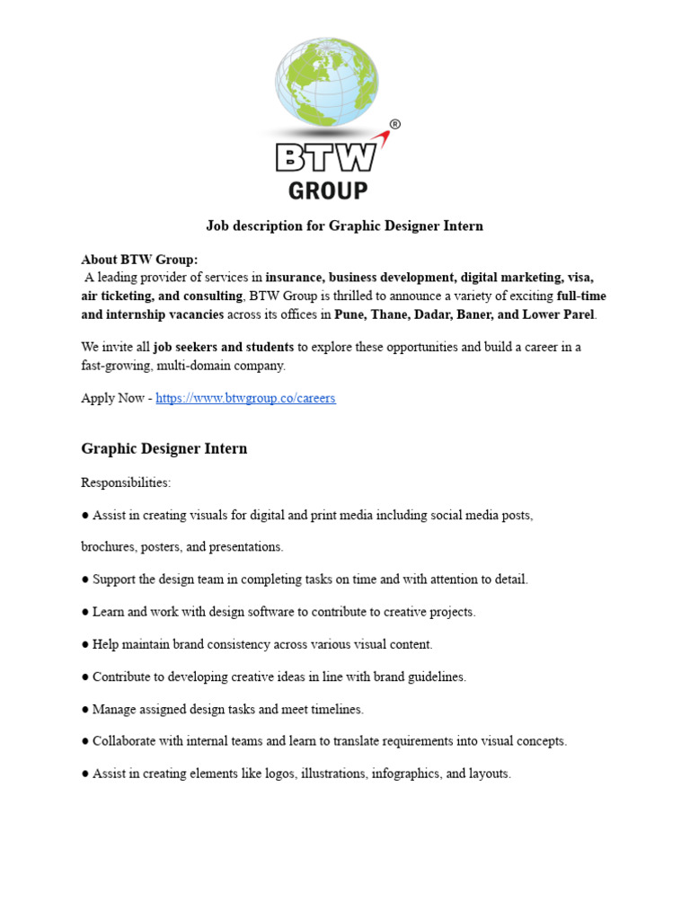 BTW Group - Graphic Designer Intern | PDF