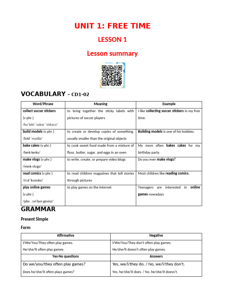 B I DƯ NG ANH 7 i-LSW7 UNIT 1.FREE TIME | PDF | Cakes | Linguistics