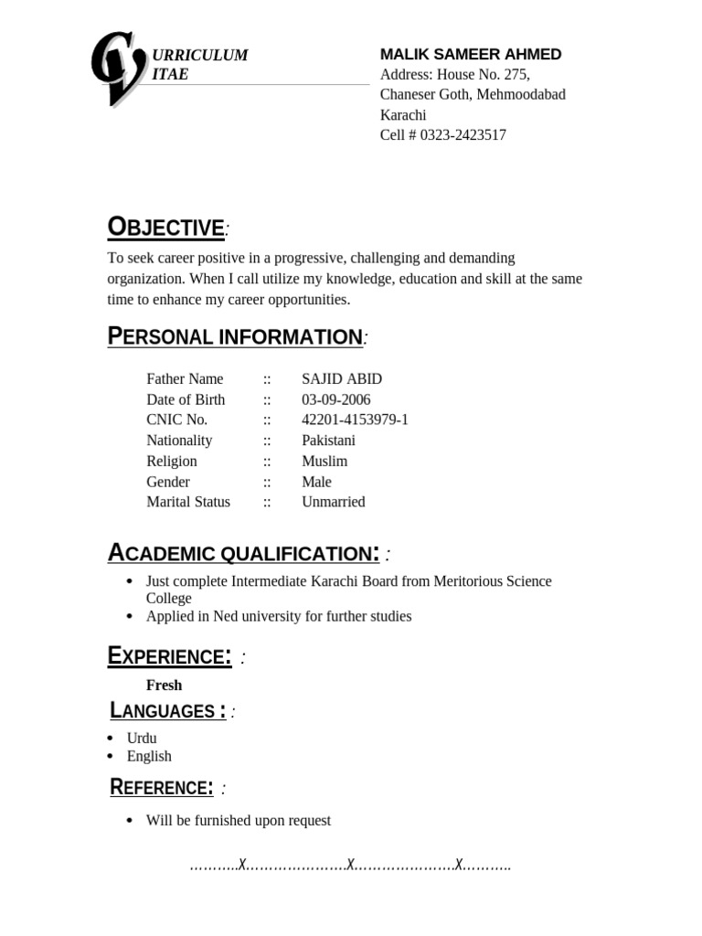 CV Malik Sameer Ahmed 1 | PDF