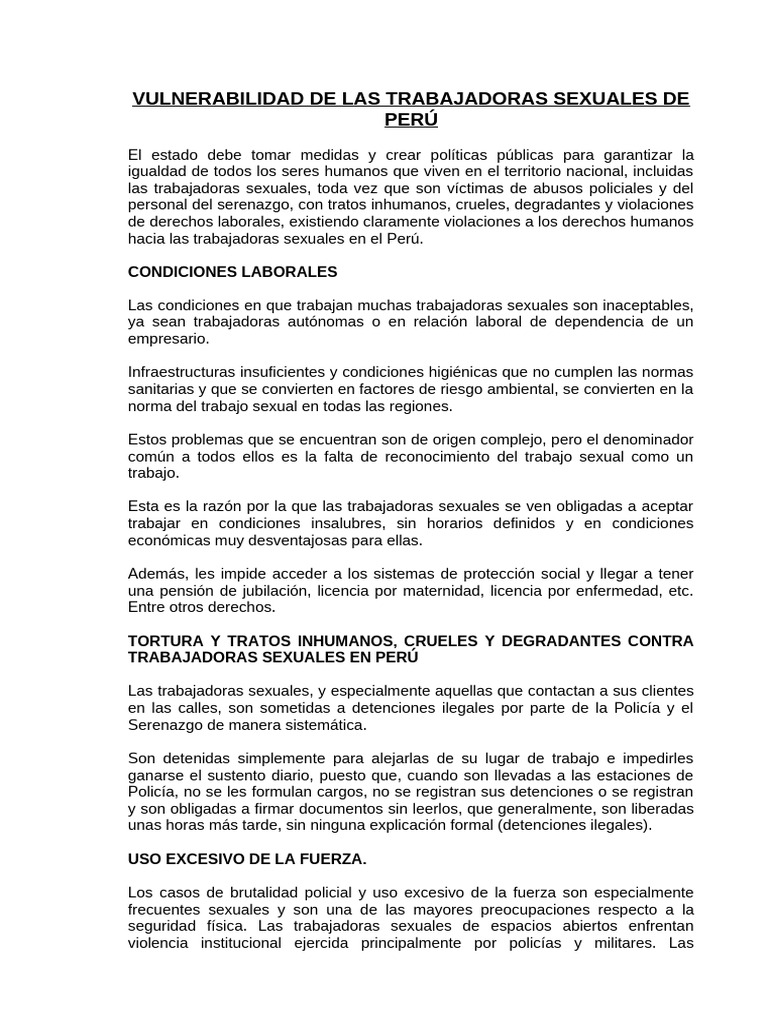Vulnerabilidad De Las Trabajadoras Sexuales De PerÚ Flor Pdf 2076