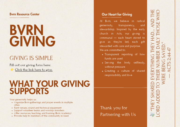 ? BVRN COMMUNITY GIVING How to Give Giving is Simple. Fill Out Our ...