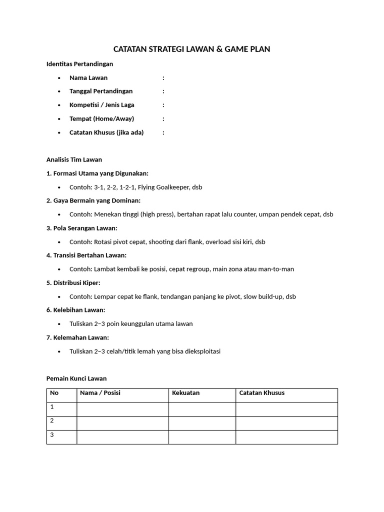 Strategi Game Plan Sepak Bola Tim | PDF