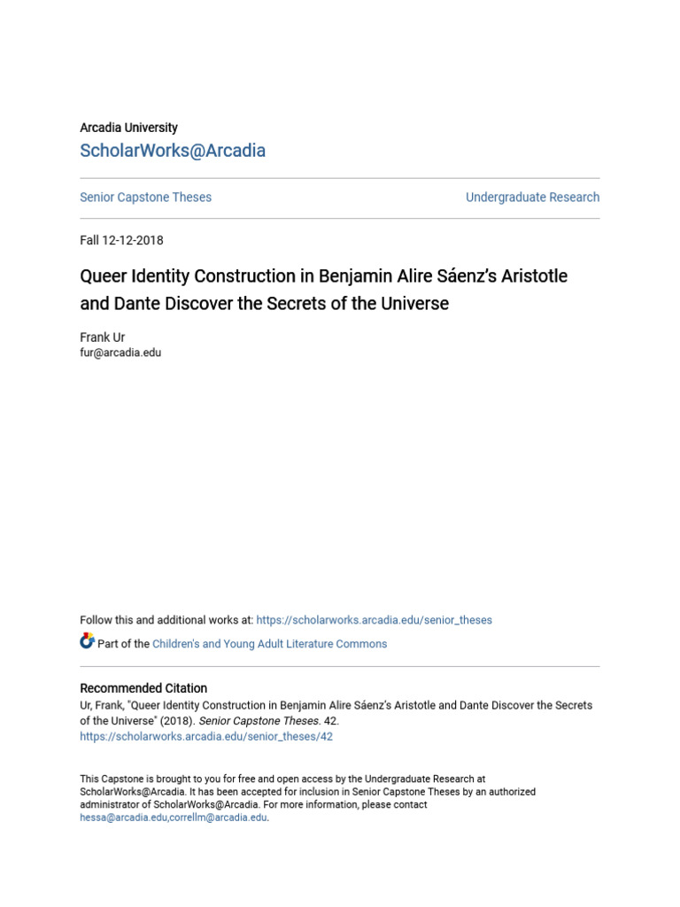 Queer Identity Construction in Benjamin Alire Sбenz - s Aristotle | PDF ...