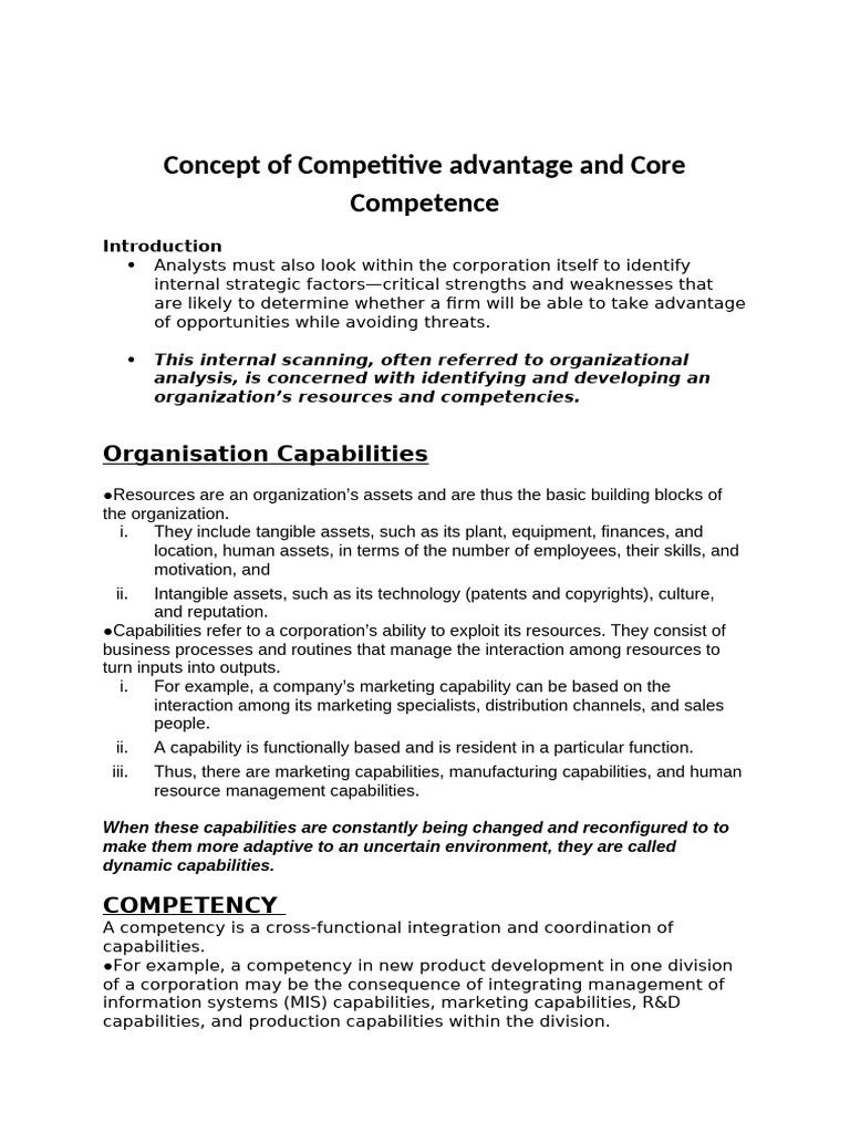 Core Competencies and Competitive Advantage | PDF | Competitive ...