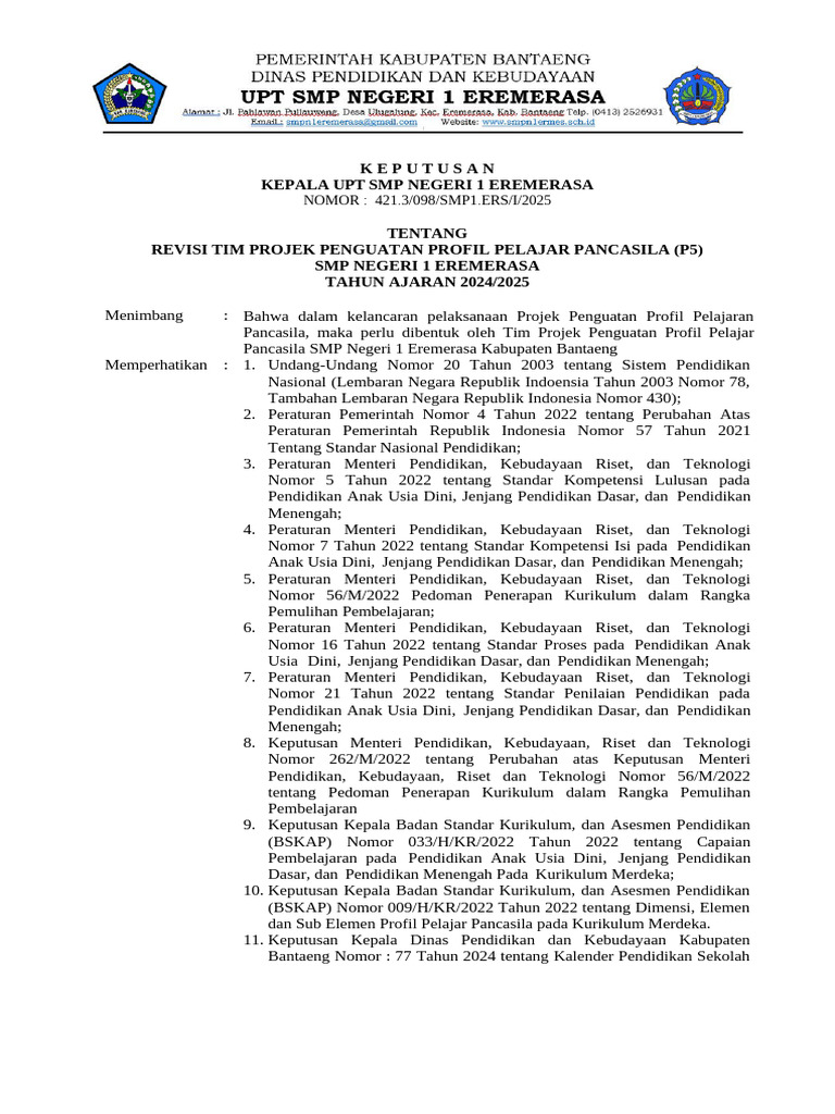 Revisi Tim P5 SMP Negeri 1 Eremerasa 2025 | PDF
