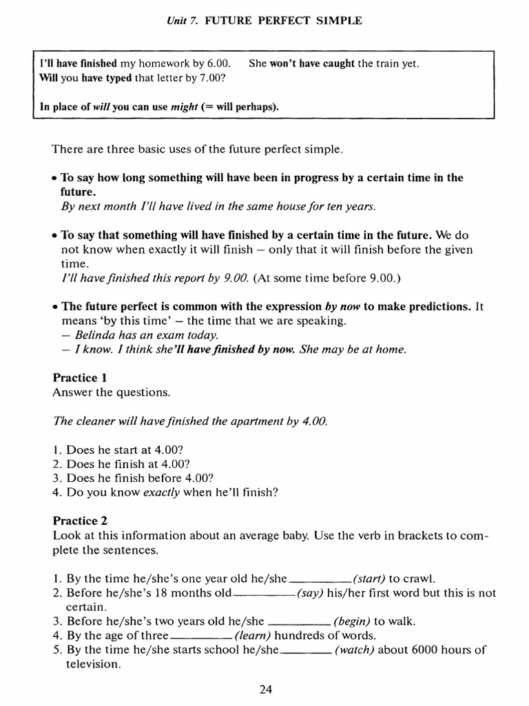 7 Essential English. Future Perfect Simple-18-19 | PDF