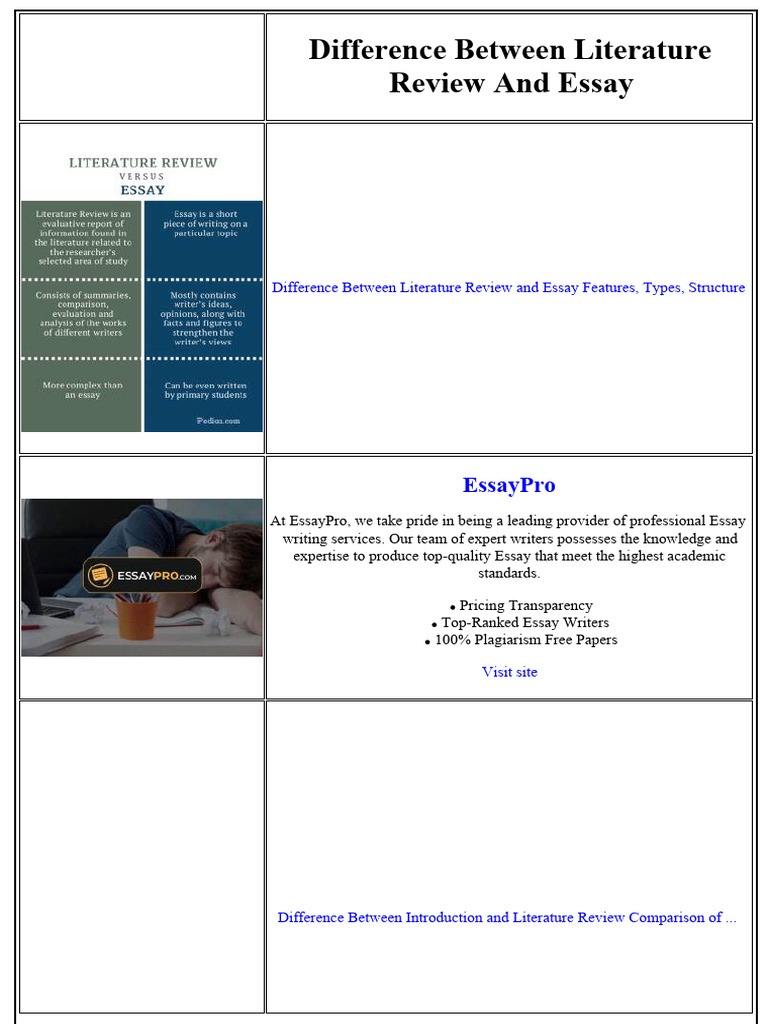 Difference Between Literature Review and Essay | PDF | Systematic Review | Bias
