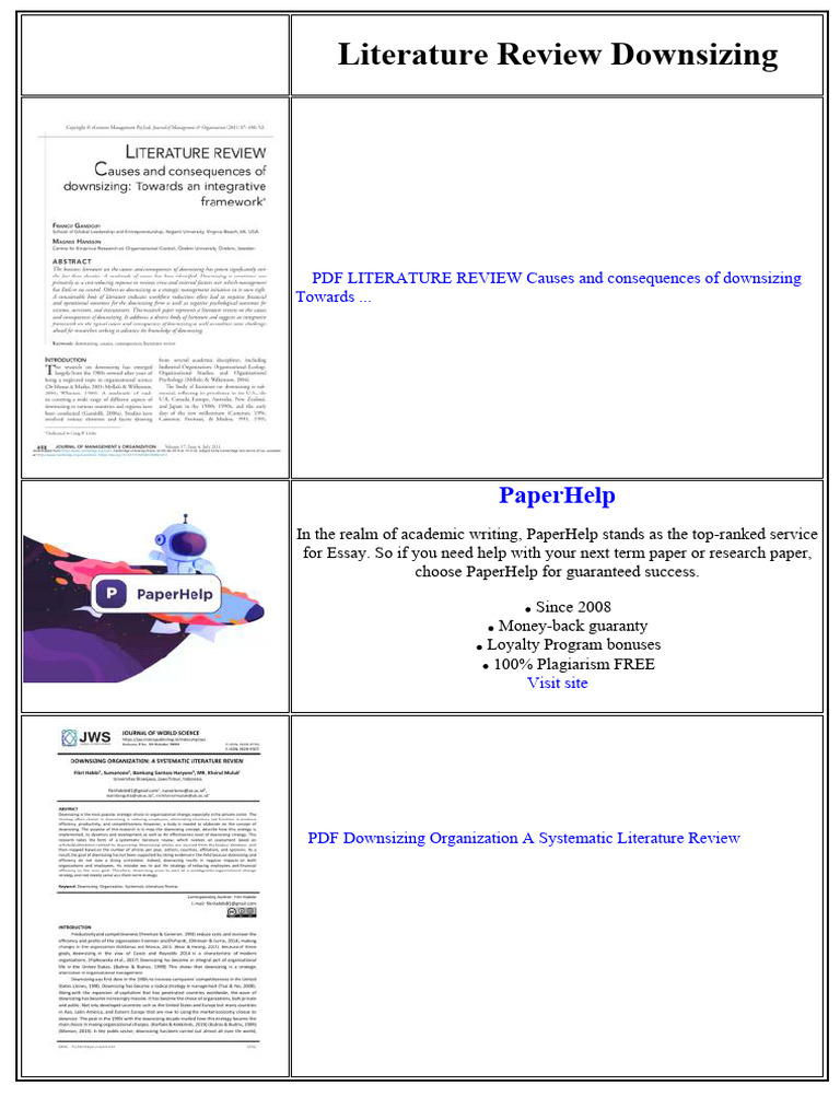 Literature Review Downsizing | PDF | Essays | Thesis