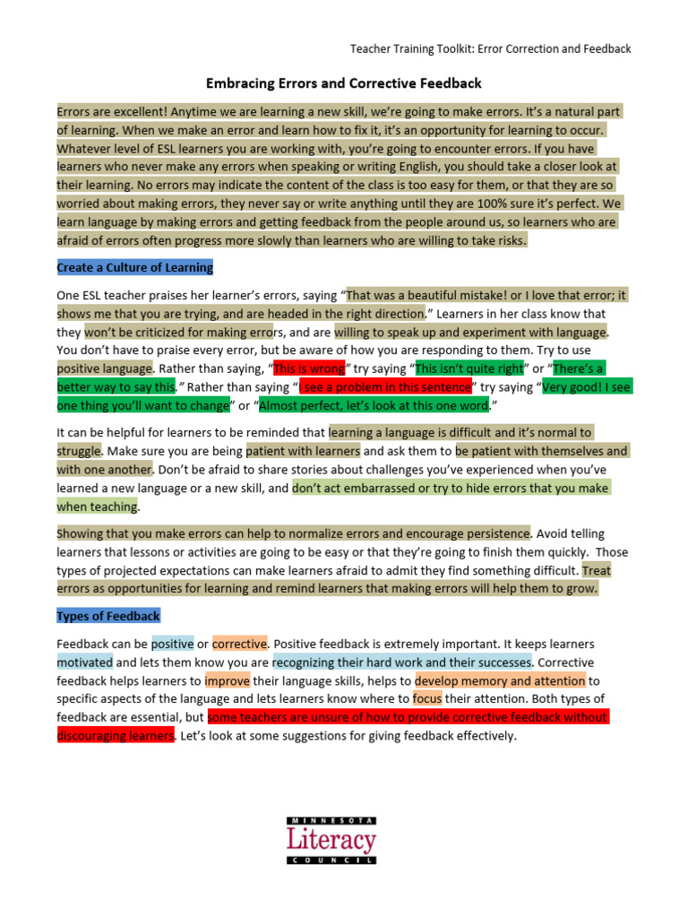 8. Corrective Feedback and Embracing Errors | PDF | Learning | Teachers