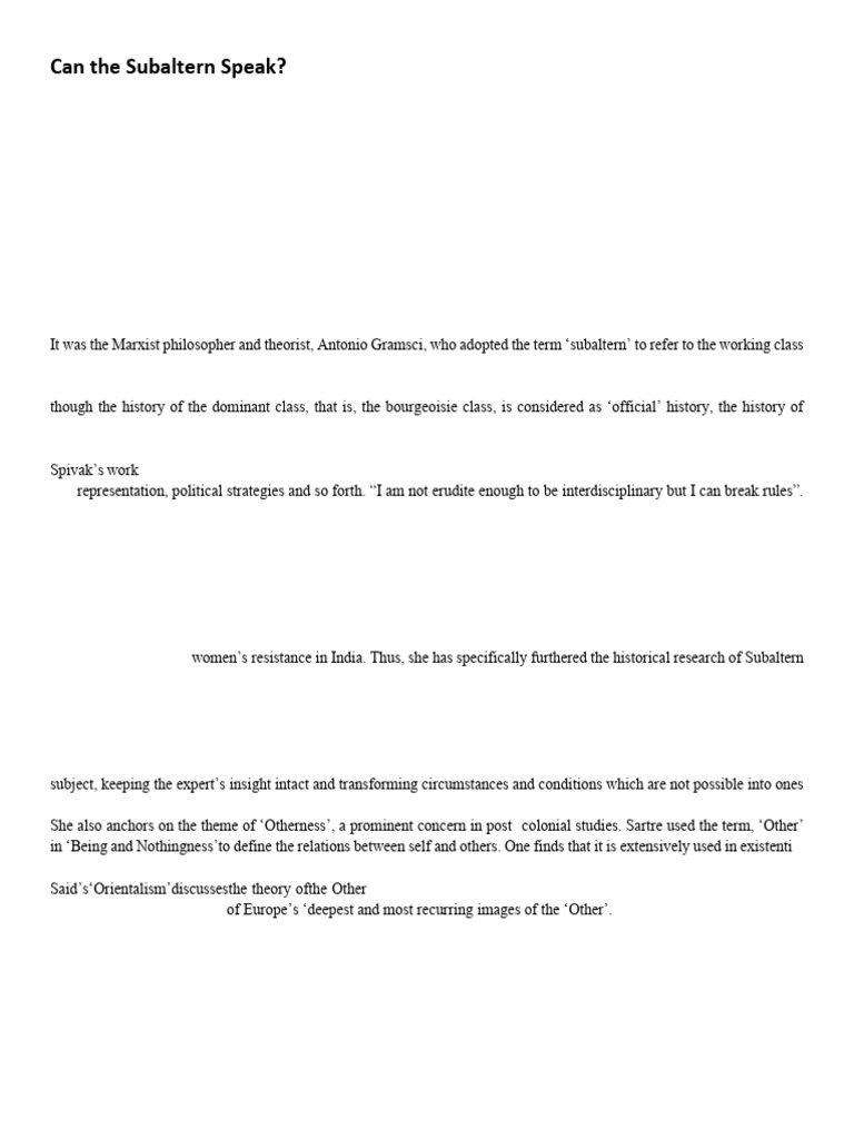 Can The Subaltern Speak Masternote (Edited) | PDF | Postcolonialism ...