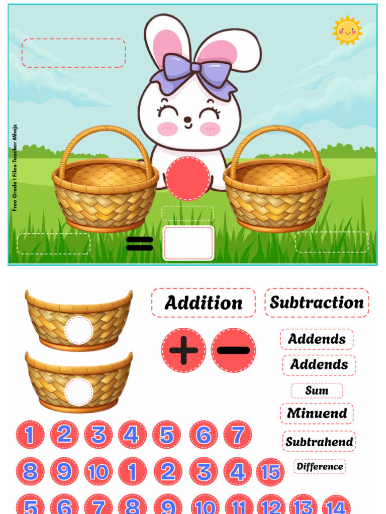 Rabbit and Carrots Addition & Subtraction Manipulative - Free Grade 1 ...