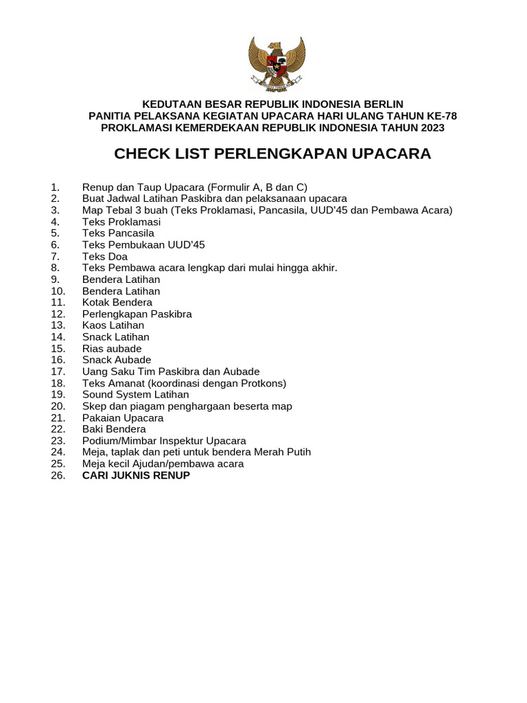 Check List Perlengkapan | PDF