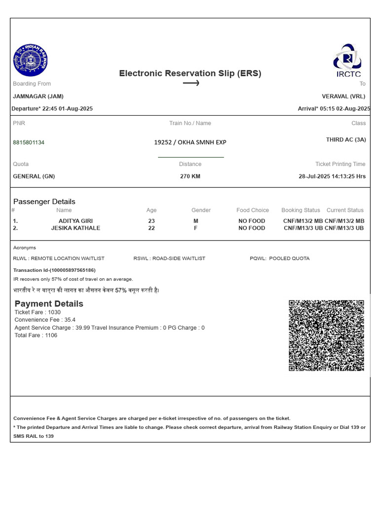 Train Ticket Reservation Details | PDF | Taxation | Government Finances