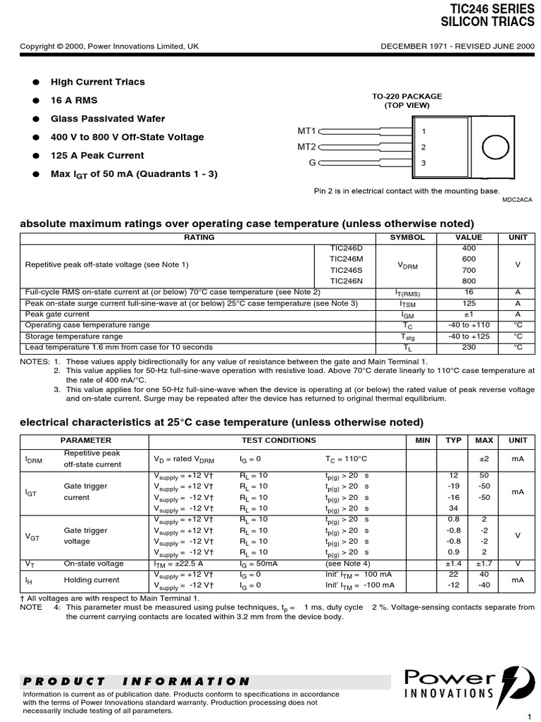 TIC246 | PDF | Electronic Engineering | Electrical Components