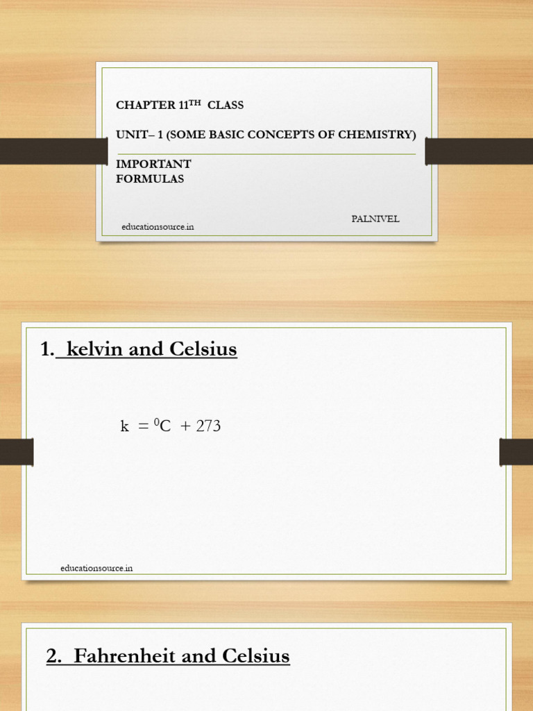 Class 11 Chemistry Formula Sheet | PDF | Mole (Unit) | Parts Per Notation