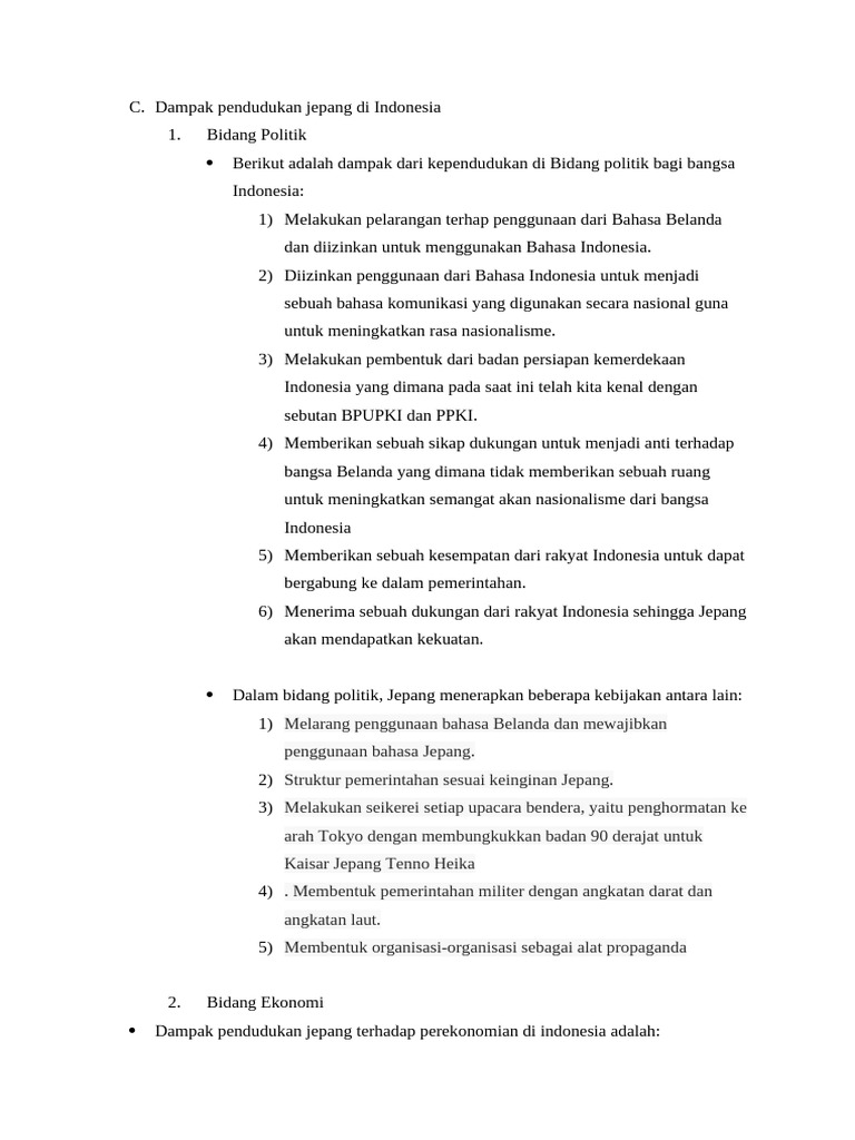 Dampak Pendudukan Jepang di Indonesia | PDF