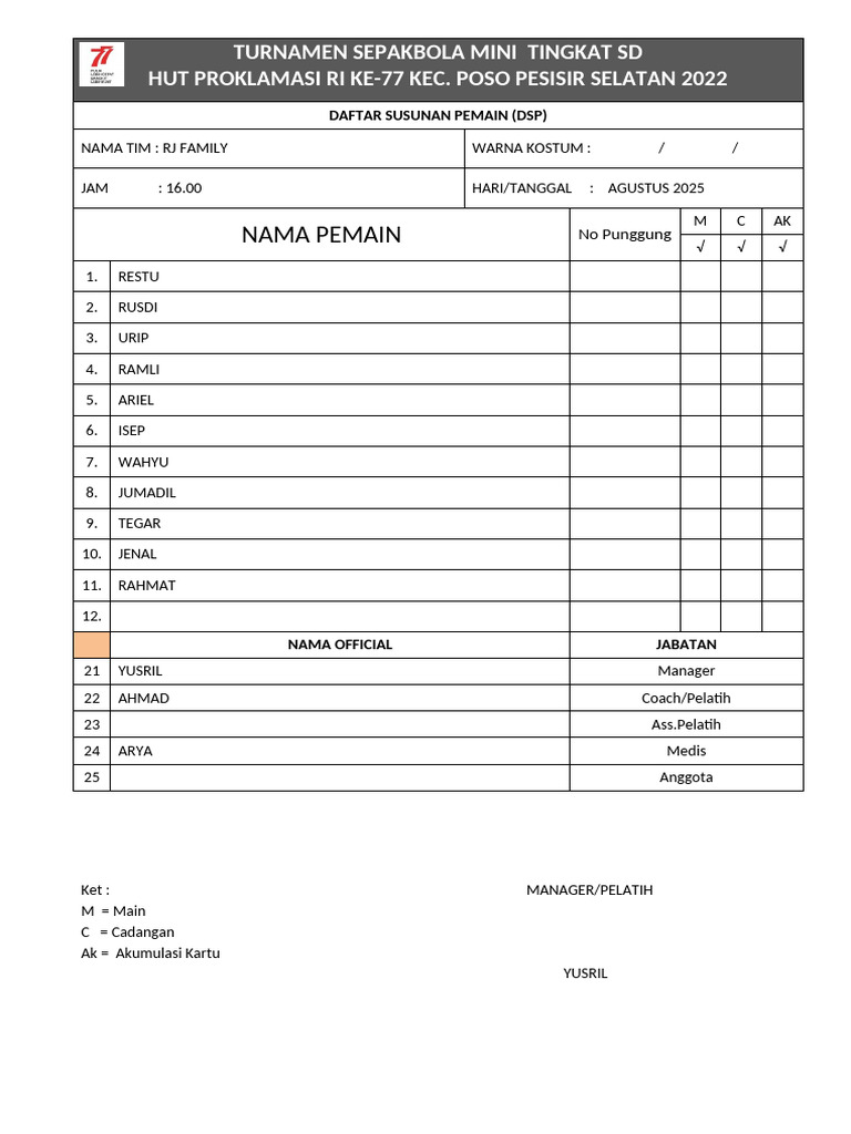 DSP Tim RJ Family Turnamen Sepakbola | PDF