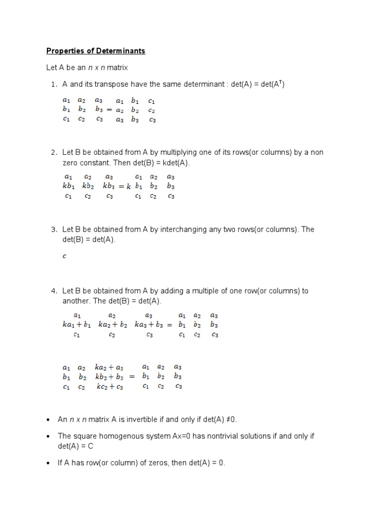 Properties of Determinants | PDF | Determinant | Matrix (Mathematics)
