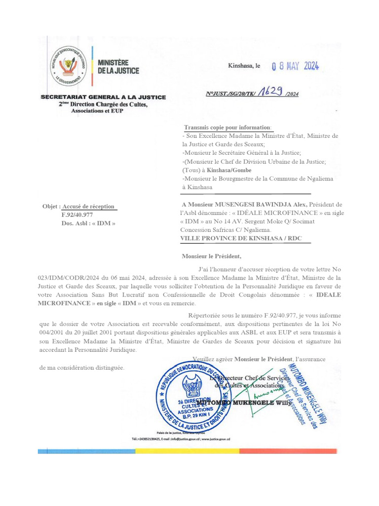 Accuse de Reception (Personnalite Juridique. ID) | PDF