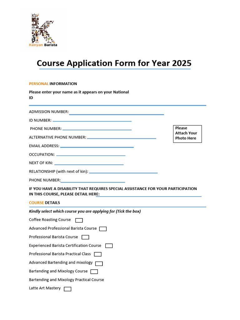 Barista Course Application Form 2025 | PDF | Bartender