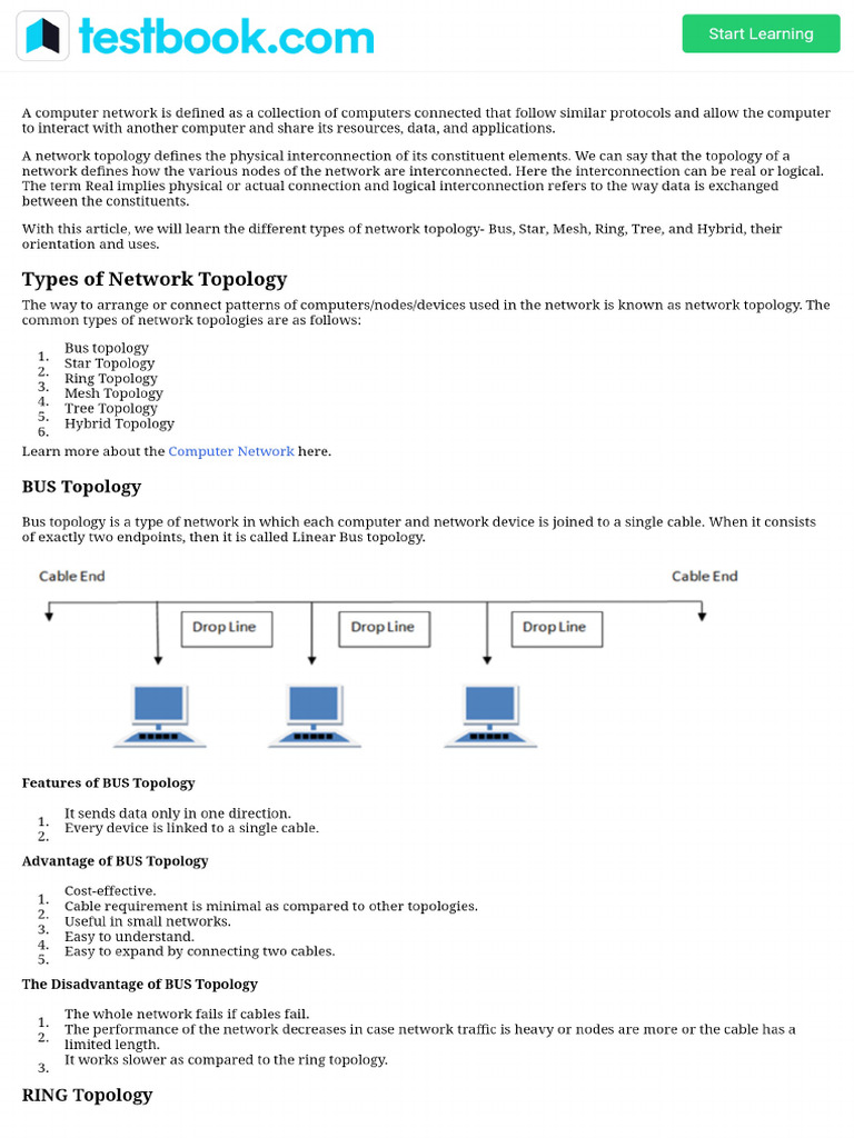 Types of Computer Network Topology - Bus, Star, Ring, Mesh, Etc | PDF