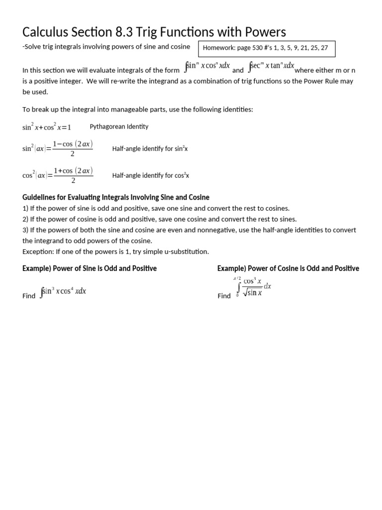 Evaluating Trig Power Integrals | PDF
