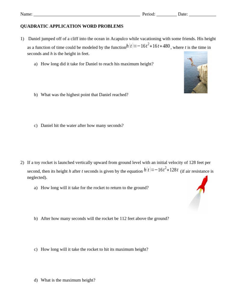 Quadratic Applications in Projectile Motion | PDF | Rocket
