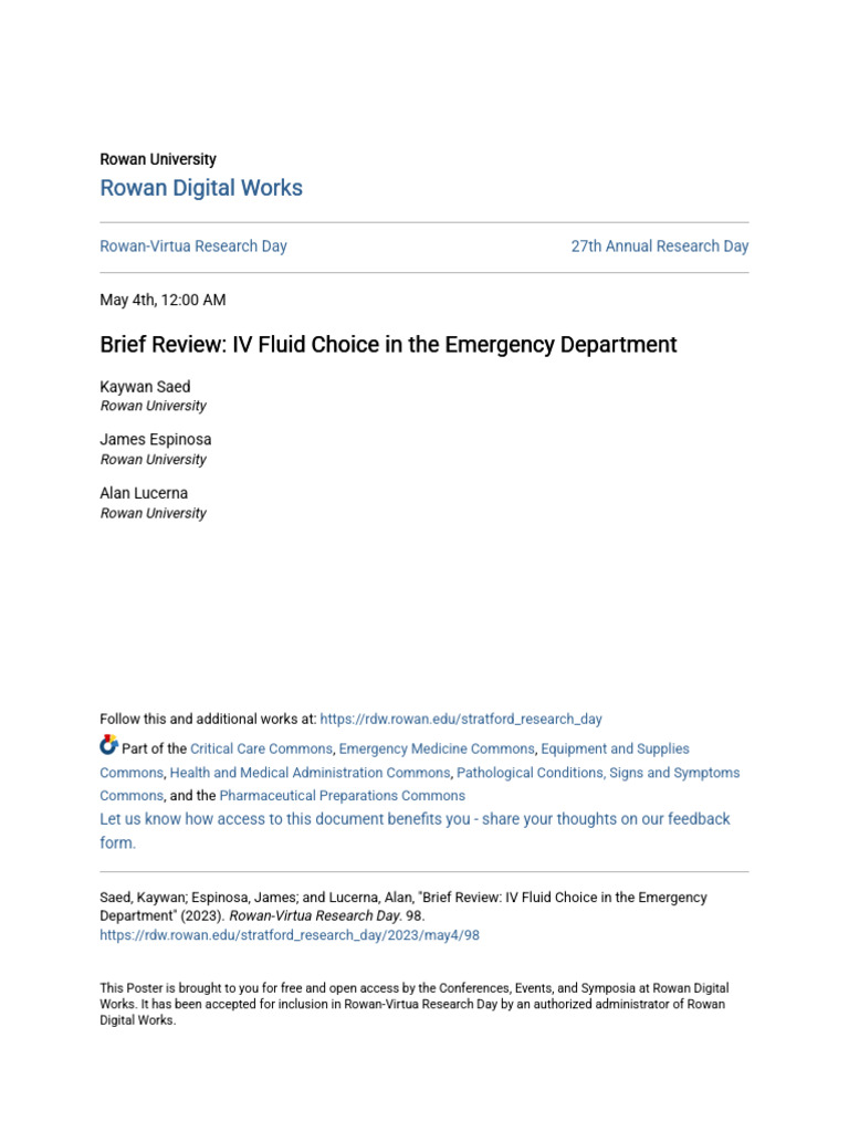 Brief Review - IV Fluid Choice in The Emergency Department | PDF ...