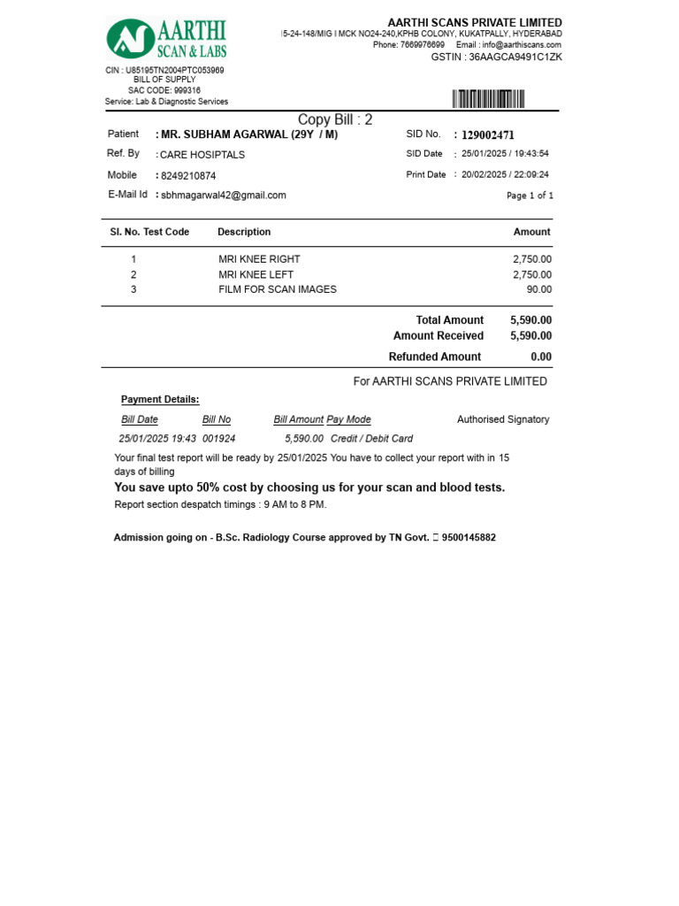 Copy Bill: 2: You Save Upto 50% Cost by Choosing Us For Your Scan and ...