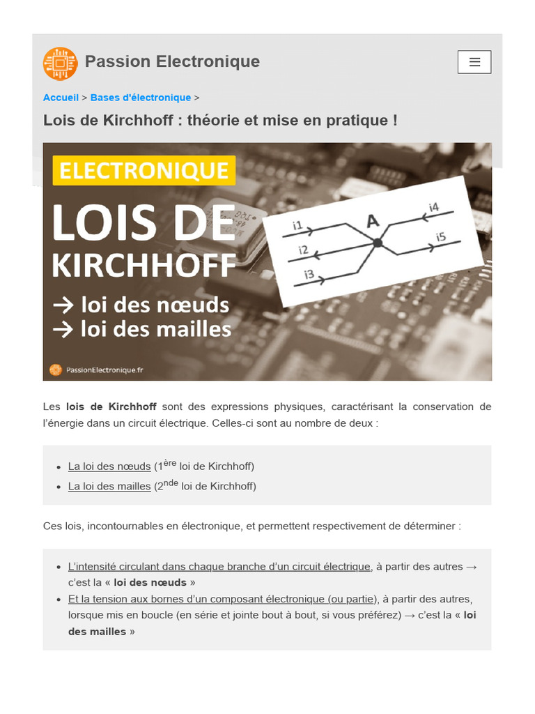 Lois de Kirchhoff en Électronique | PDF | Réseau électrique | Quantité