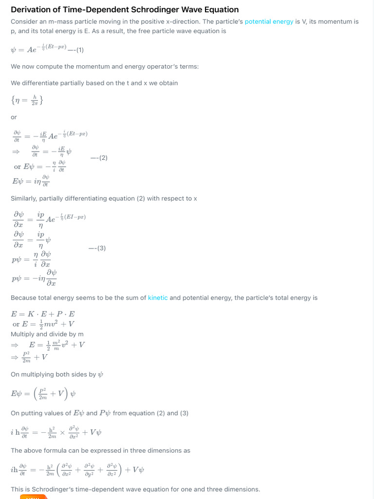 Derivation of Schrodinger Wave Equation Importance, Applications | PDF