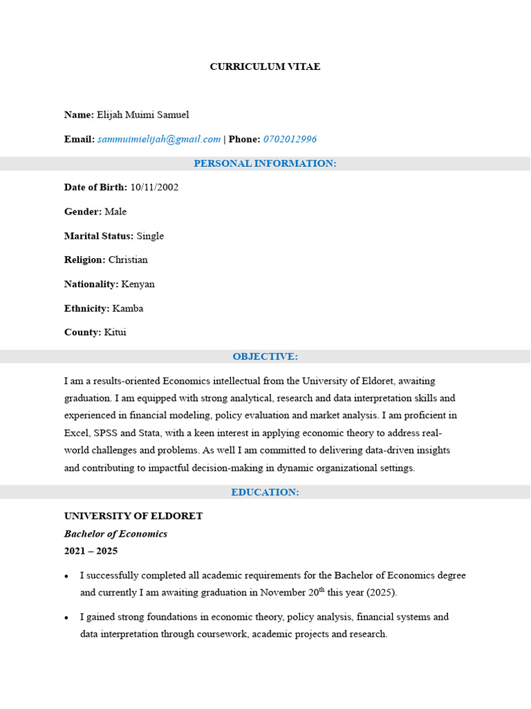 Elijah - Curriculum Vitae Updated | PDF | Audit | Data Analysis