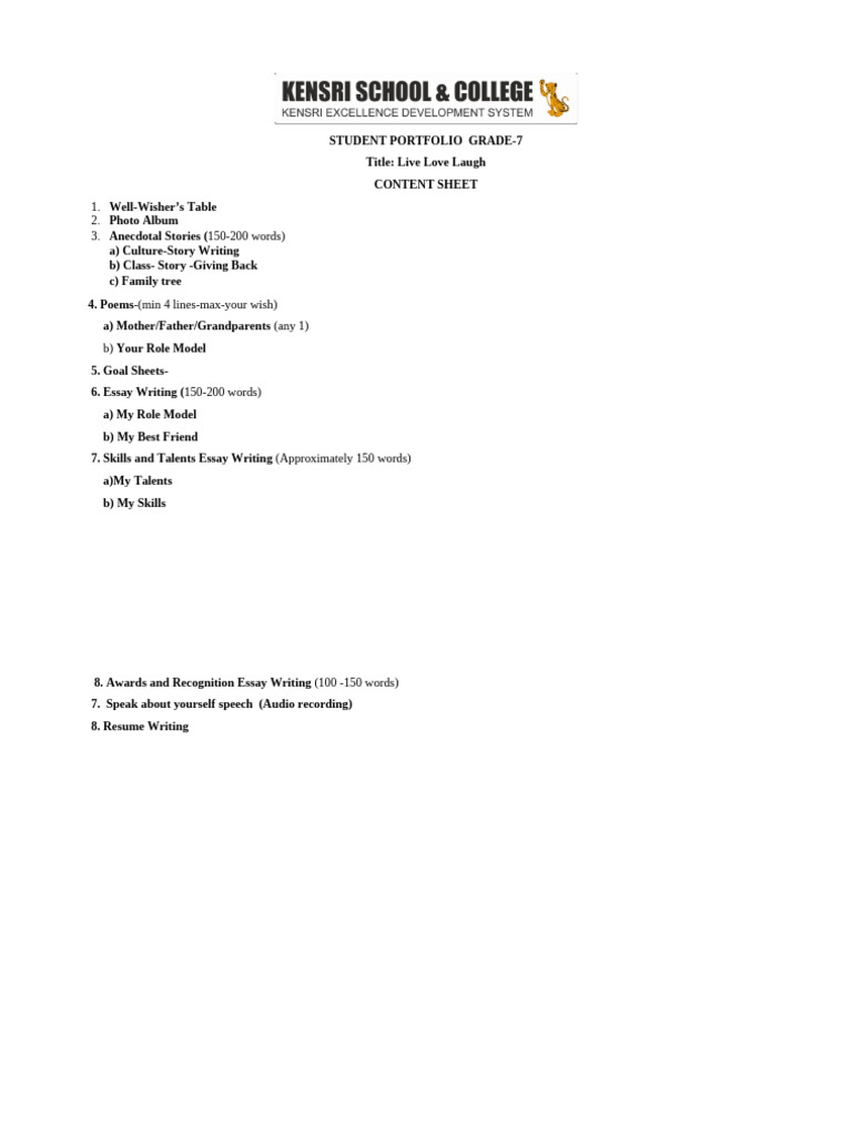 Grade 7 Student Portfolio Guide | PDF | Grandparent