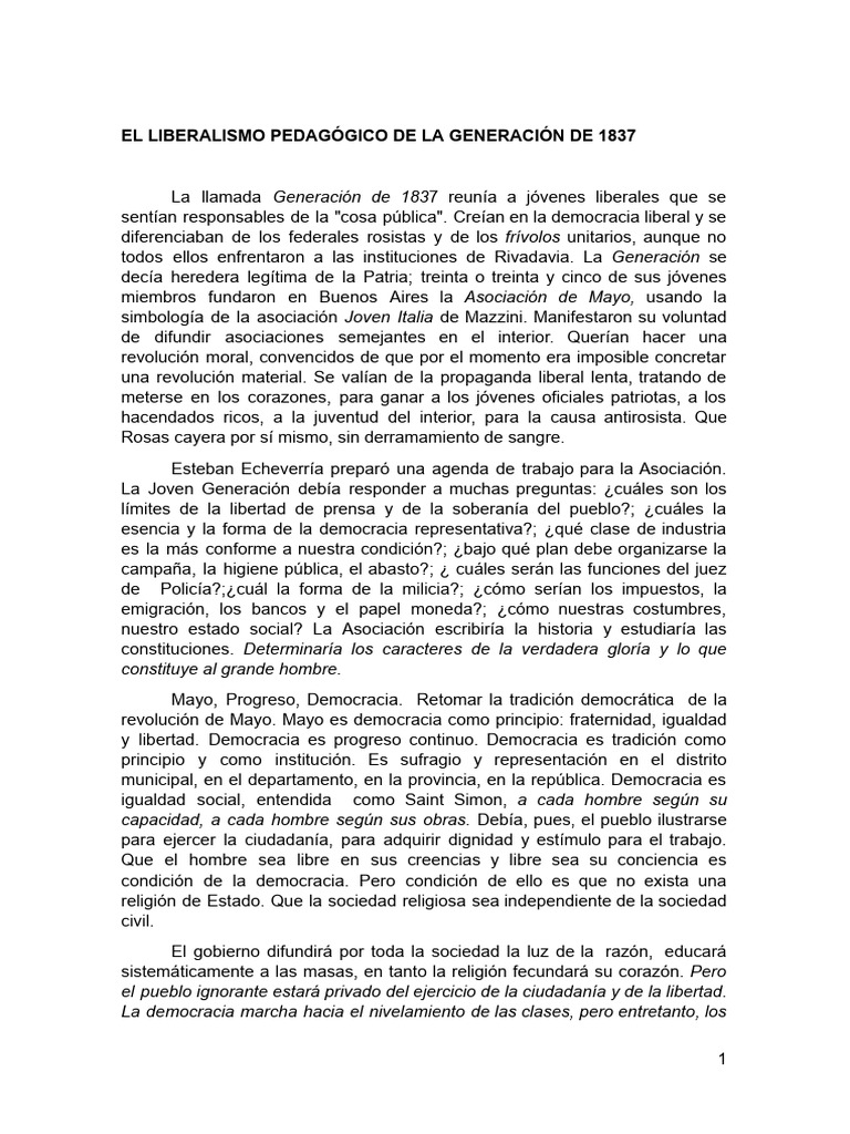 La Generaci-N de 1837 | PDF | Democracia | Ideologías políticas