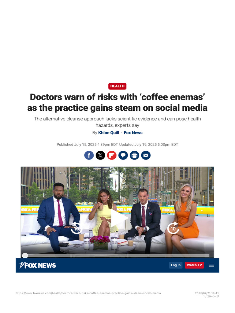 Doctors Warn Against Dangerous Coffee Enemas Trending On Social Media - Fox News 2 | PDF ...