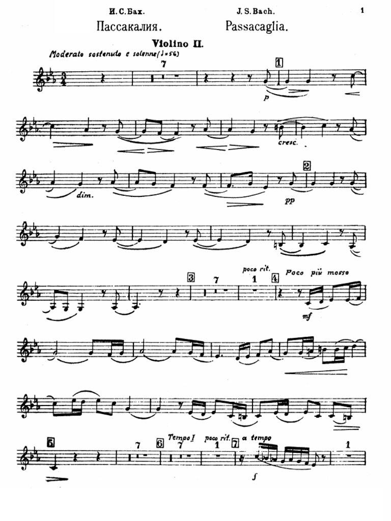 Bach-Gedike Passacaglia in C Minor, BWV 582 (Arr. Orch.) - Violins II ...