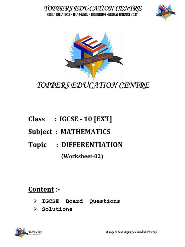 IGCSE Differentiation Worksheet 02 | PDF | Qualifications ...