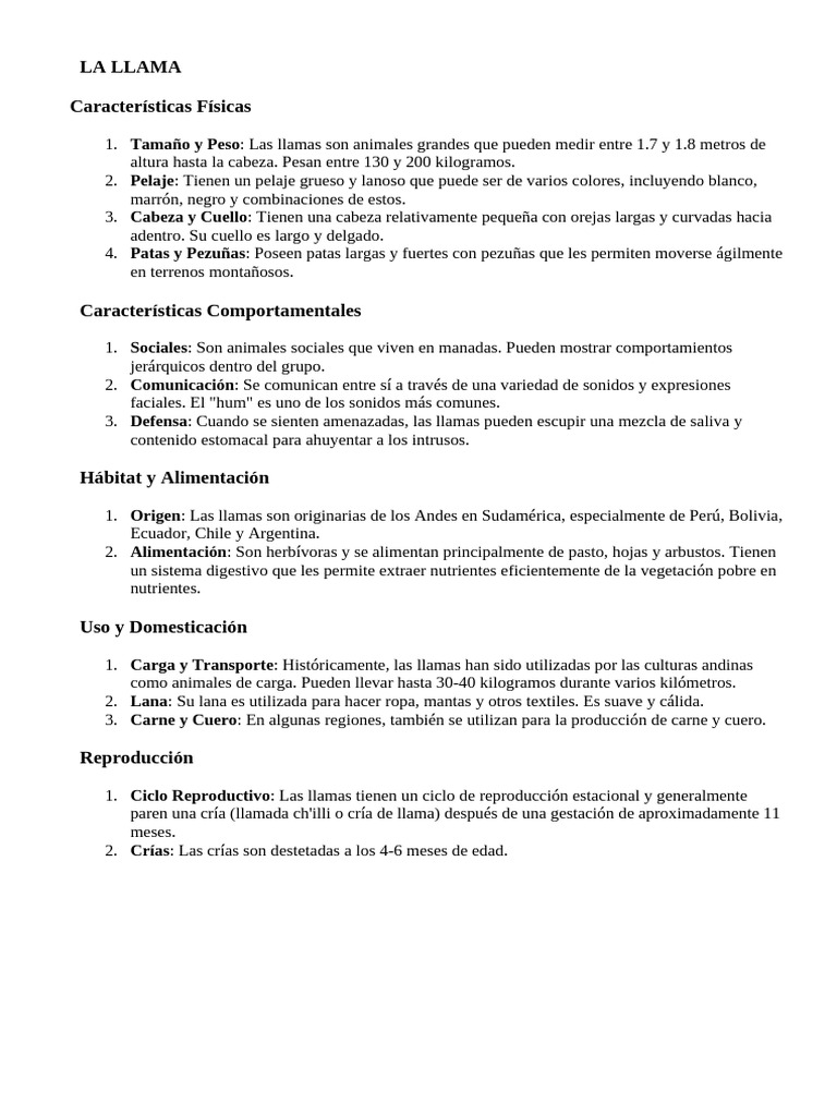 Origen y características de la llama | PDF