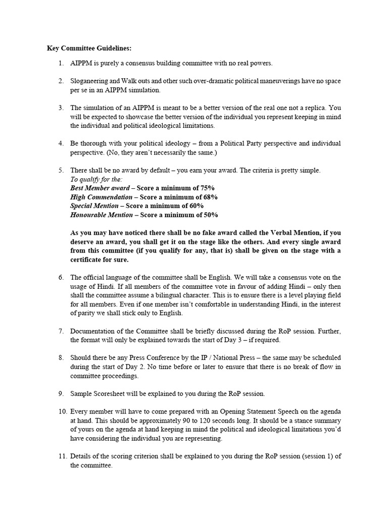 BMS MUN Committee Guidelines | PDF